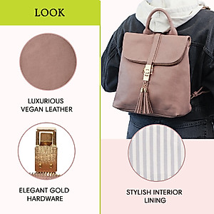 Miztique Diana Backpack Purse | Soft Vegan Leather Flap Over Tote Bag | 11L x 5.25W x 12H (Blush)