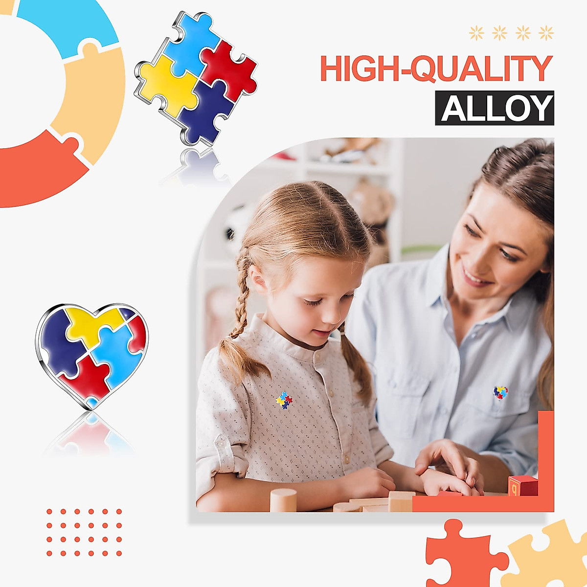 24 Pieces Autism Awareness Pin Autism Pin Lapel Pin Multi Color Autism Puzzle Piece Brooches Pins Autism Awareness Accessories for Clothing, Shirts and Jackets, 6 Styles (24 Pieces)