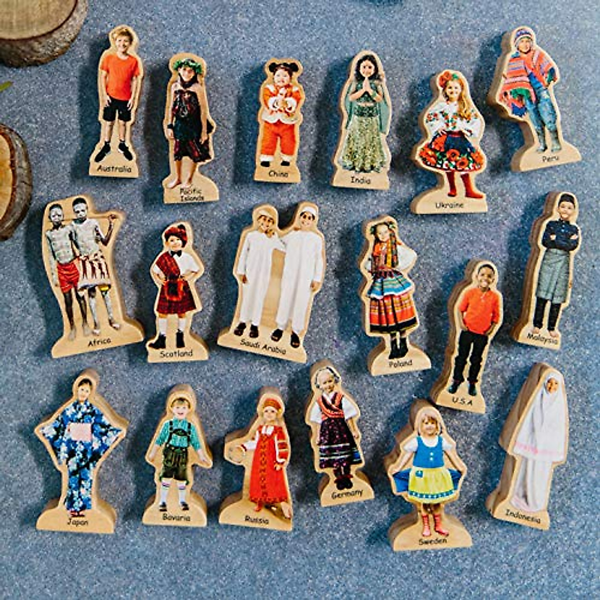 THE FRECKLED FROG People Around the World - Set of 18 - Ages 1+ - Wooden Blocks for Toddlers - Includes People from 18 Countries - Double-Sided