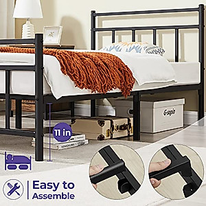 GreenForest Twin Bed Frame with Headboard Metal Platform Bed for Boys Girls Single One Noise-Free Heavy Duty Steel Slats Support Mattress Foundation Saving Space, No Box Spring Needed, Black