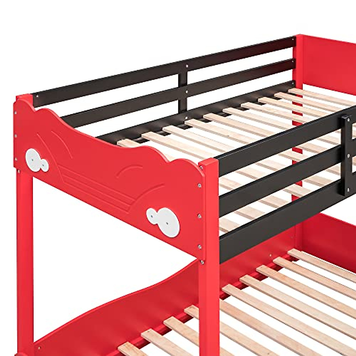 OYN Twin Over Twin Car-Shaped Bunk Bed Frame with Wheels for Children Teens Boys and Girls, Red
