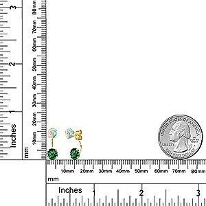 Gem Stone King 14K Yellow Gold Green Nano Emerald and White Opal Dual Drop 2 Stone Round Earrings for Women (2.54 Cttw, Gemstone Birthstone, Round 6MM and 5MM)