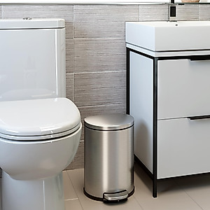 iTouchless SoftStep 2 Gallon Slim Bathroom Trash Can with Odor Filter and Removable Inner Bucket, Stainless Steel, 7 Liter Semi-Round Step Pedal Garbage Bin for Bedroom, Home, Office Cubicle