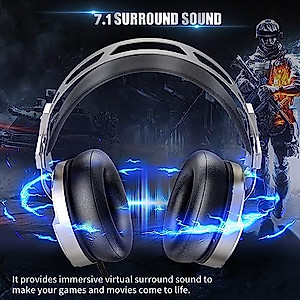 Mifanstech Gaming Headset-3D Surround Sound Headphones, Adjustable Noise Cancelling Mic, LED Light, Xbox One Headset with Aluminum Frame for Nintendo Switch, PC, Mac