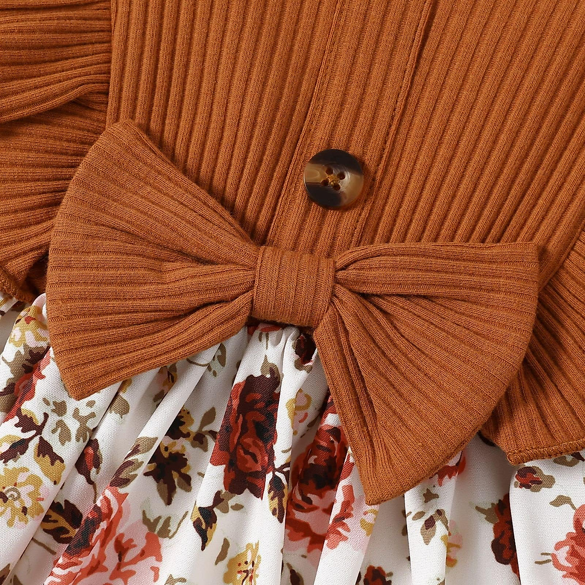 PATPAT Baby Girl Dress Infant Girls Long Sleeve Baby Casual Dress Round Neck Floral Print A-Line Dress Ginger 12-18 Months