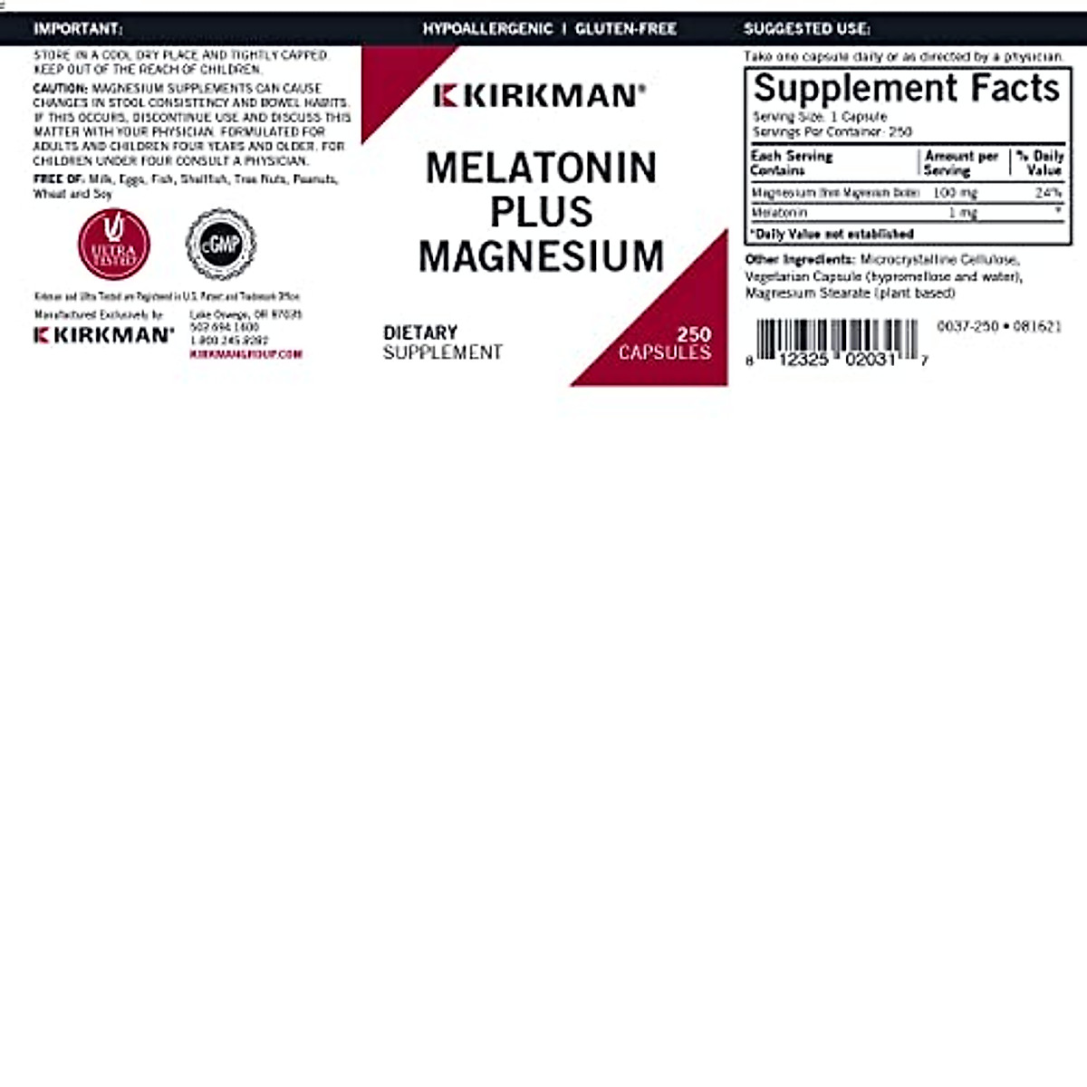 Melatonin Plus Magnesium Capsules - Hypo - 250 Capsules