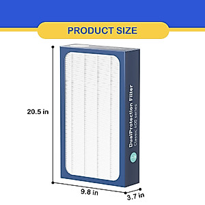 Classic 400 Series DualProtection Filter Replacement Compatible with BLUEAIR Classic 400 Series Air Cleaner Purifiers, 480i, 402, 403, 405, 410, 450E, 455EB, HEPA Filter with Activated Carbon, 2 Pack