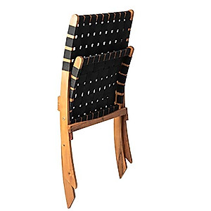Patio Sense 62774 Sava Indoor Outdoor Folding Chair All Weather Wicker Low Slung Portable Seating Solid Acacia Wood Woven Seat & Back Indoors Porch Lawn Garden Fishing Sporting - Black Webbing