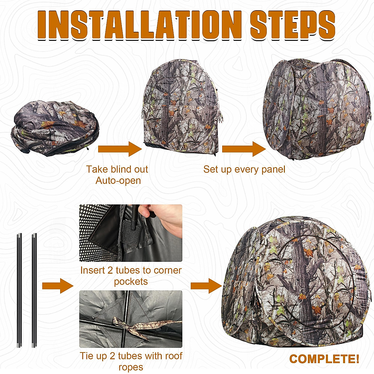 Hunting Blind 1 Person, 270 Degree See Through Pop up Ground Blinds for Deer Turkey Duck Hunting, Bow Hunting Accessories, Double Side Zipper Window(Camouflage-White)