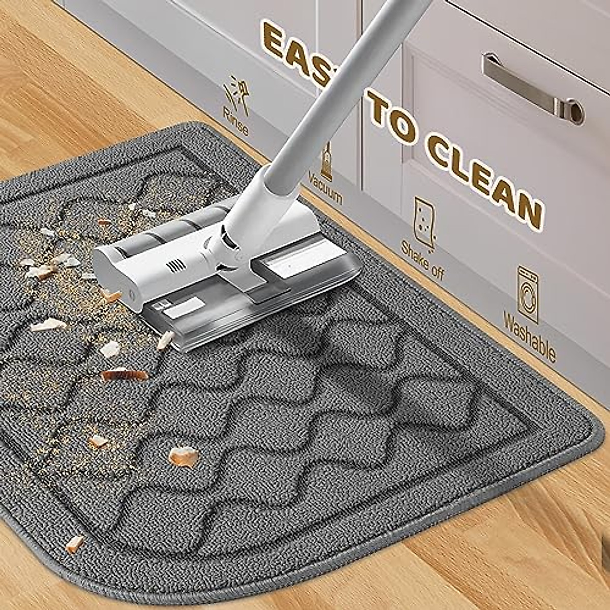HOTBALZER 18×27 Inch Kitchen Rugs, Comfort Standing Kitchen Mats for Floor is Made of 100% Polypropylene, Kitchen Rugs and Mats Non Skid Washable for Kitchen, Floor, Office, Sink, Laundry, Grey