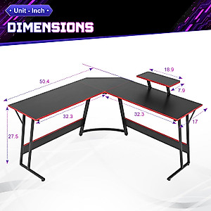 NChanmar L Shaped Gaming Desk, Computer Corner Desk with Monitor Riser Stand, Home Office Desk Corner Desk for Studying, Working, L Desk with Large Desktop, Black