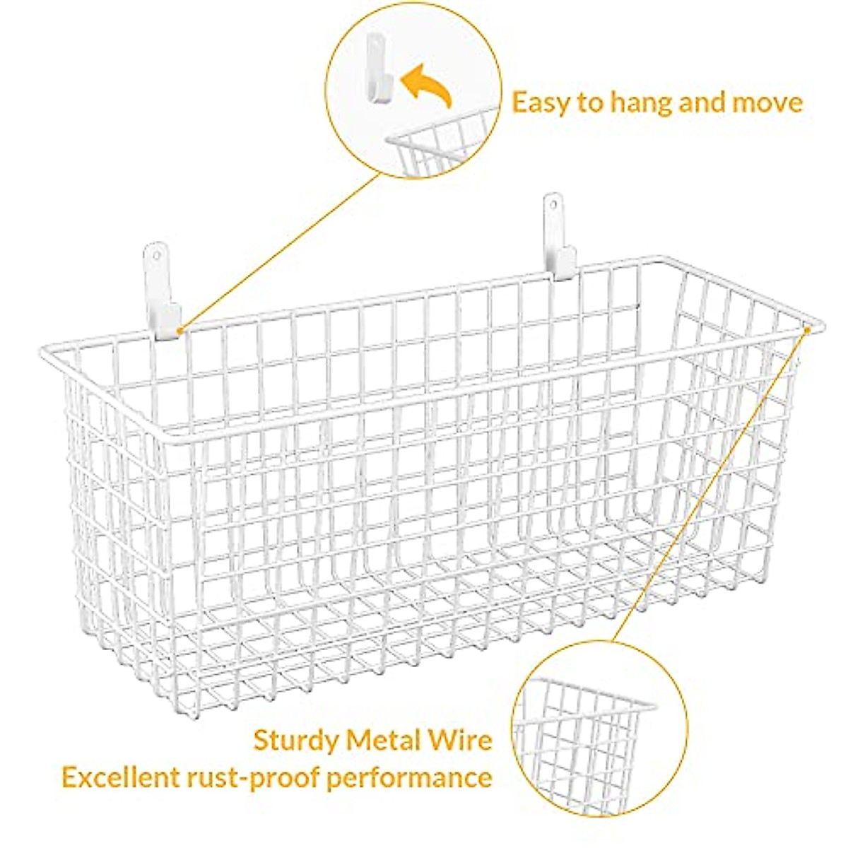 KINLINK [Extra Large Wire Baskets, Wire Storage Baskets Durable Wire Baskets for Storage Wall Mount, Hanging Wire Baskets Wall Mount Baskets for Kitchen, Bathroom, Closets, Countertop - 2 Pack, White