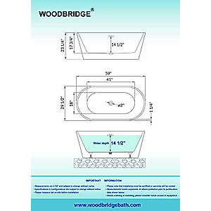 WOODBRIDGE 59" BTA1514-BG-Drain &O+ Pillow Bathtub, Brushed Gold