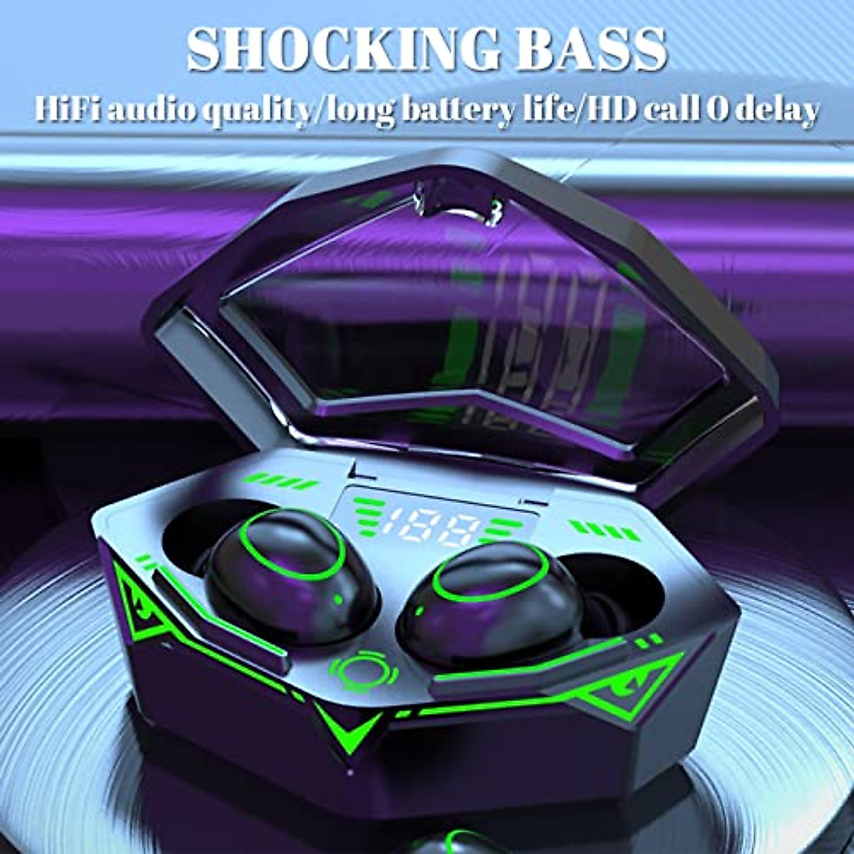 Wireless Bluetooth 5.2 Earbuds with RGB Light with Wireless Charging Case,Super HiFi Sound,Touching Control with Earhooks Headset Built-in Mic for Sport,Clear Calls,Work,Music