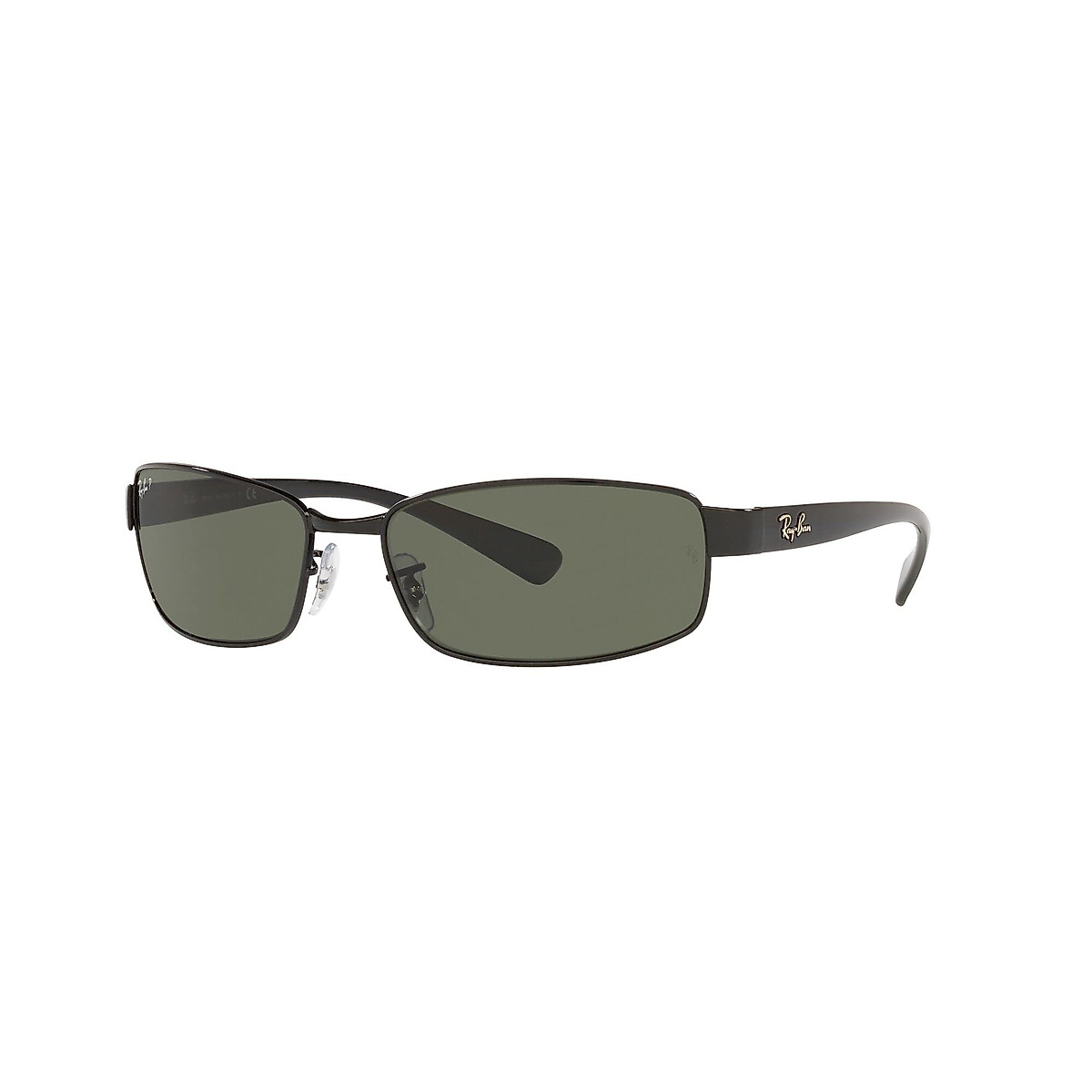 Ray-Ban RB3364 Metal Rectangular Sunglasses, Black/Polarized Green, 62 mm
