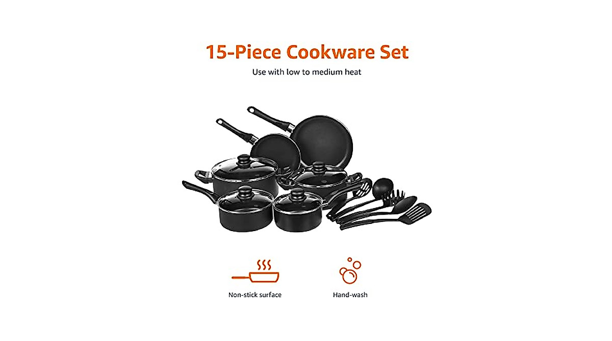 Amazon Basics 15-Piece Non-Stick Cookware Set