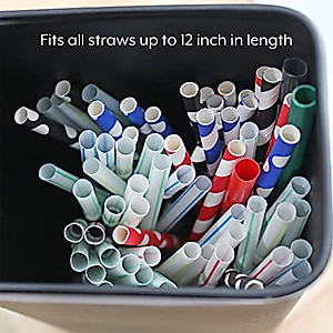 AuldHome Farmhouse Enamelware Straw Holder (Black); Retro Metal Straw Storage Canister