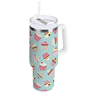 ARGTILDN 30 oz Tumbler Cupcakes Fruit Cherry Insulated Travel Mug with Handle and Straw Lid Stainless Steel Vacuum Coffee Cup Tea Beverage Container Water Bottles for Car Sports office
