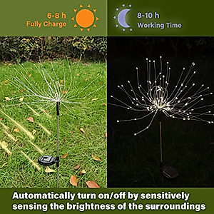 Romdecyn 4Pack Outdoor Solar Garden Lights,150 LED Copper Wire 2 Lighting Modes Fireworks Solar Pathway Lights Outdoor Waterproof,for Patio Party Holiday Wedding DIY Pathway Decoration（White）