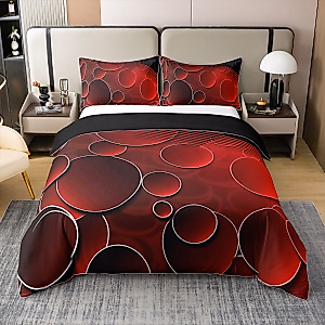 Feelyou Red and Black Duvet Cover 100% Cotton Queen Size Kids Circle Comforter Cover Set for Boys Teens Geometric Bedding Set Modern Geometry Bedspread Cover Room Decor Quilt Cover