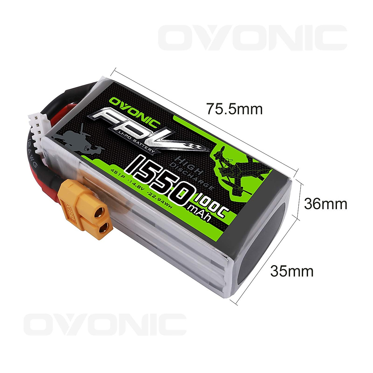 OVONIC 4S Lipo Battery 1550mAh 100C 14.8V Lipo with XT60 Plug for FPV Racing RC Quadcopter Helicopter Airplane Multi-Motor Hobby DIY Parts