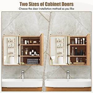Giantex Medicine Cabinet, Bathroom Medicine Cabinet with Mirror, Reversible Double Door, 2 Adjustable Shelves, Bamboo Vanity Mirror Cabinet for Entryway, Living Room, Bathroom Wall Cabinet, Natural