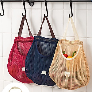 Cosmos 3 Pcs Reusable Hanging Storage Mesh Bags Wall Mount Hanging Home Kitchen Grocery Bag Organizer Storage Produce Tote Bags for Potatoes, Fruit, Garlics, Onions, Vegetables