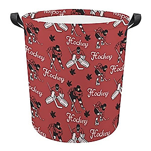 Canadian Hockey Players Foldable Laundry Basket Waterproof Hamper Storage Bin Bag with Handle 16.5"x 16.5"x 17"