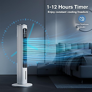 3-IN-1 Portable Air Conditioners Tower Fan, 37'' Evaporative Air Cooler w/Remote, 2.5L Water Tank With 4 Ice Packs, 12H Smart Timer & 70° Oscillating, 3Speeds For Bedroom Living Room Office