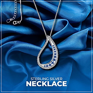 Vivelie Birthstone Necklace for Women Birthstone Jewelry - Platinum Plated Sterling Silver Teardrop Necklace Gift for Her (September - Sapphire blue)