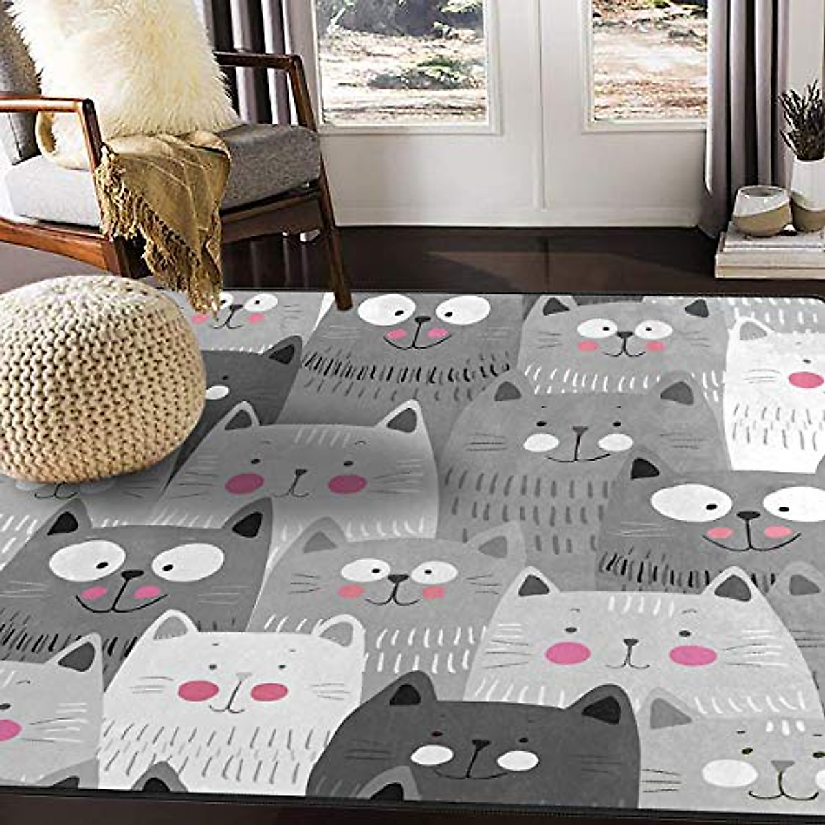 ALAZA Gray Hipster Cat Kitten Area Rug Rugs for Living Room Bedroom 7' x 5'