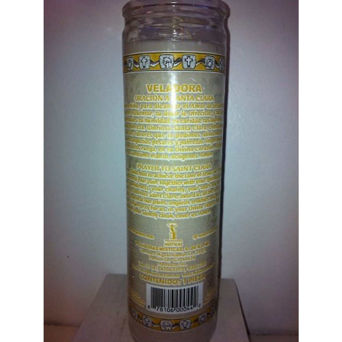 Saint Clara (Santa Clara) 7 Day Unscented White Candle in Glass
