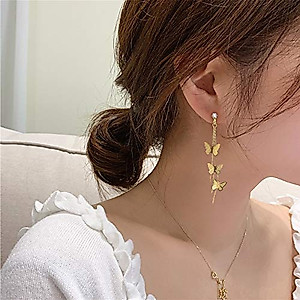 18K Gold Plated Dainty Vivid Butterfly Tassel Earrings Silver Post CZ 3D butterfly Drop Dangle Earrings Fairy Earrings for Women Girls