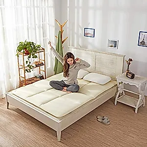 Japanese Futon Mattress Microfiber Soft Queen Sleeping Pad,Foldable Tatami Floor Mat,Fluffy Breathable Mattress Creamy-White 100x200cm(39x79inch)