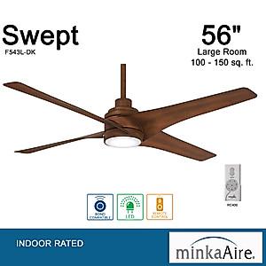 MINKA-AIRE F543L-DK Swept 56 Inch Ceiling Fan with Integrated 20W LED Dimmable Light in Distressed Koa Finish