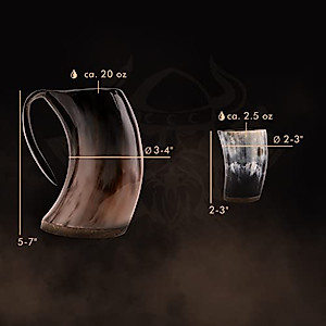 VIKING CRAFT Drinking Horn Mug - Hand Crafted 20oz Beer Mug Set with 2 Horn Cups - Great Viking Gifts for Men, Viking Decor Beer Stein, Norwegian Mead Tankard Mug, Medieval Viking Mug, Coseplay, LARP