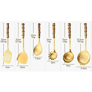 Bamboo Stainless Steel Cooking Tools Utensils Stainless - Brass/Gold Cooking and Serving Utensils - Gold Kitchen Utensils - Bamboo Wood Handled Gold Kitchen Utensils For Gold Kitchen