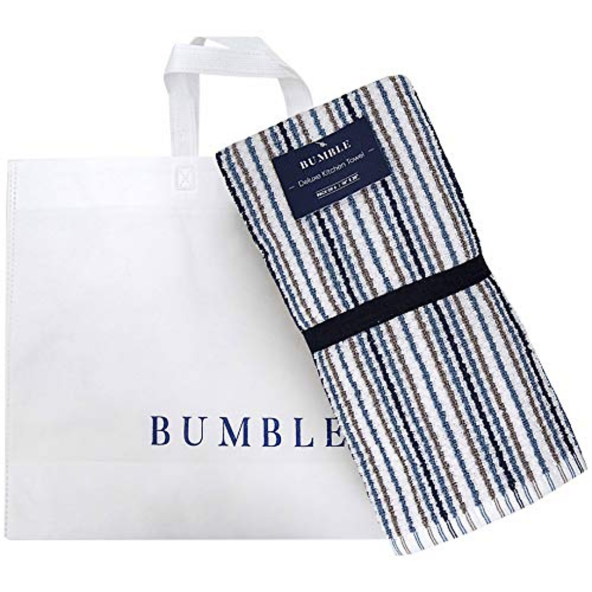 Kitchen Towels 16”x 26”- 6 Pack | Large Cotton Kitchen Hand Towels | Dish Towels | Popcorn Stripe Design | 400 GSM Highly Absorbent Tea Towels Set with Hanging Loop | Dish Towels for Kitchen | Blue
