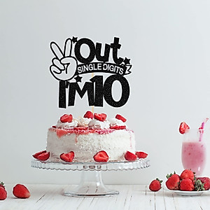 Out Single Digits I'm 10 Cake Topper, Double Digits 10, for Boys Girls 10th Birthday Decorations, Happy 10th Bithday Decorations Black Glitter
