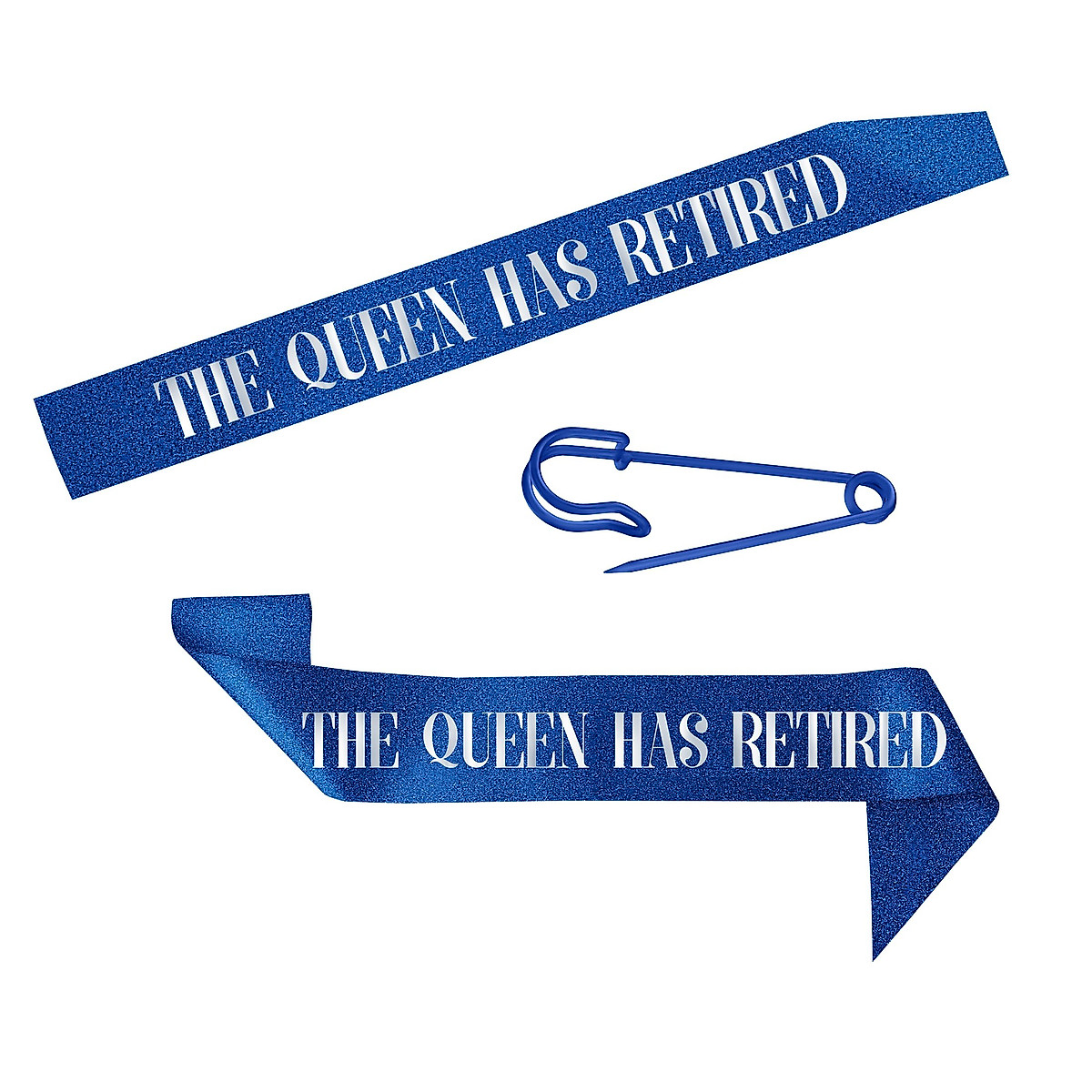 Retirement Tiara & Sash Set – The Queen Has Retired Sash and Crown with Rhinestones for Women & Large Gold Safety Metal Pin. Great for Retirement Party & Events (Blue)