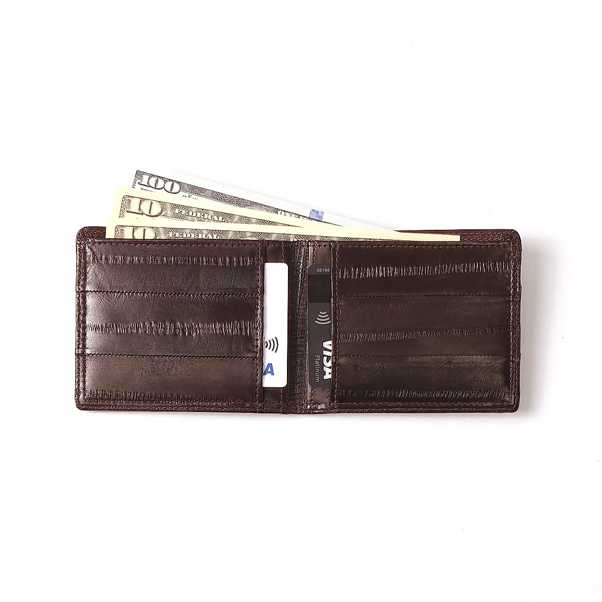 OROM EEL SKIN LEATHER SLIM WALLET (brown, 3.8" x 3.15")