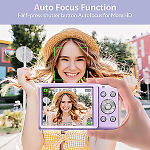 Digital Camera, Autofocus FHD 4K Vlogging Camera 48MP 16X Digital Zoom Digital Camera with 32GB Memory Card Portable Compact Small Video Camera for Teens Adult Beginner