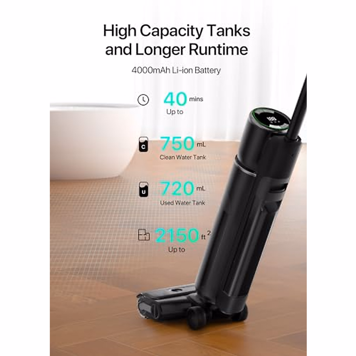 Qualelec Q12 MAX Portable All in One Smart Cordless Wet Dry Vacuum Cleaner and Mop,Long Run Time, Lightweight Hardwood Floors Cleaner for Sticky Messes and Pet Hair.