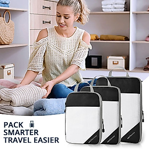 NICOSHOW 3 Set Compression Packing Cubes, Packing Cubes for Travel Compression, Compressible Packing Cubes Travel Essentials, Packing Organizers for Carry-on Luggage Suitcase, Black