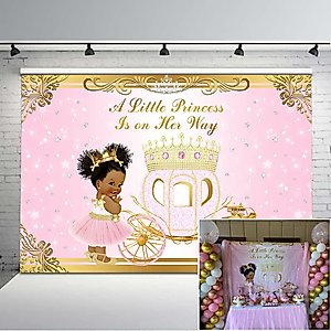Mocsicka Little Royal Princess Baby Shower Backdrop Pink Princess Carriage Girl Baby Shower Background Ethnic Princess Newborn Props, 7x5ft