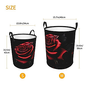 Red And Roses Print Laundry Hamper Laundry Basket Hamper Clothes Storage Bucket Clothes Bag Toy Basket