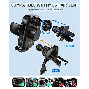 【Dual Coils & 2 Vent Mounts】 Wireless Car Charger, Casunit 15W Dual Coil Fast Charging Auto-Clamping Car Mount for iPhone 14 13 12 Pro Max Mini/Samsung Galaxy Z Flip 4 3 5G S21/LG/Pixel 6 Pro (Black)