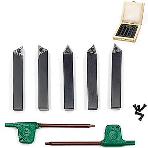 OSCARBIDE 3/8"Mini Indexable Carbide Lathe Turning Tool Holder Metal Lathe Tools Inserts Bits with Carbide Inserts TCMT110204(TCMT21.51),5 Pieces/Set