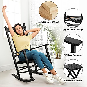 MAMIZO Outdoor Rocking Chair Set 3-Piece, Rocking Chair Patio Set of 2 with Side Table, with High Back,Indoors or Outdoor Wooden Rocking Chair, Easy to Assemble for Porch, Patio, Garden,Lawn, Balcony