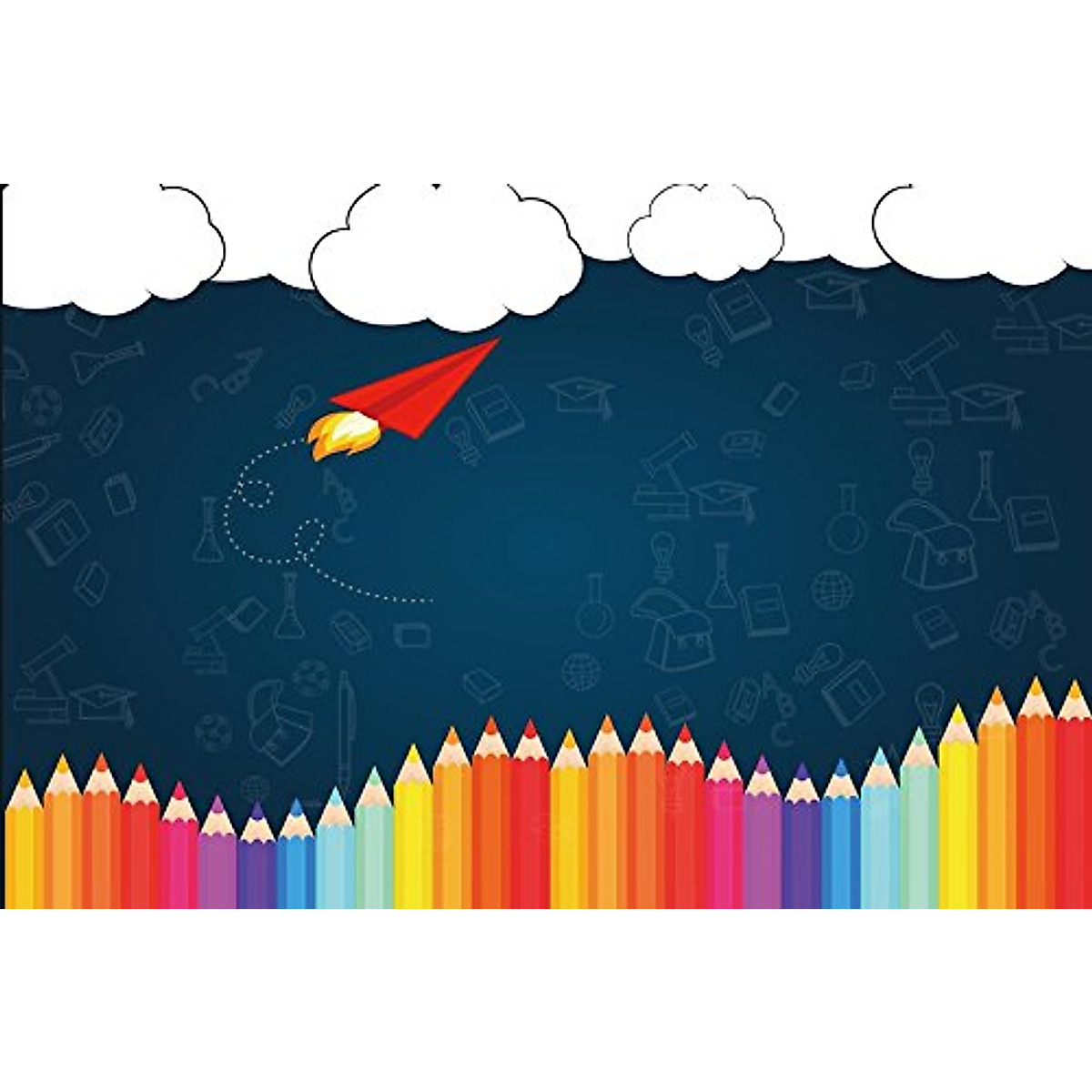 Leyiyi 8x6ft Welcome Back to School Photography Background Old Classroom Chalk Board Blackboard Colored Pens Back Season Grunge Gaffiti Paper Plane Backdrop Students Photo Portrait Vinyl Studio Prop